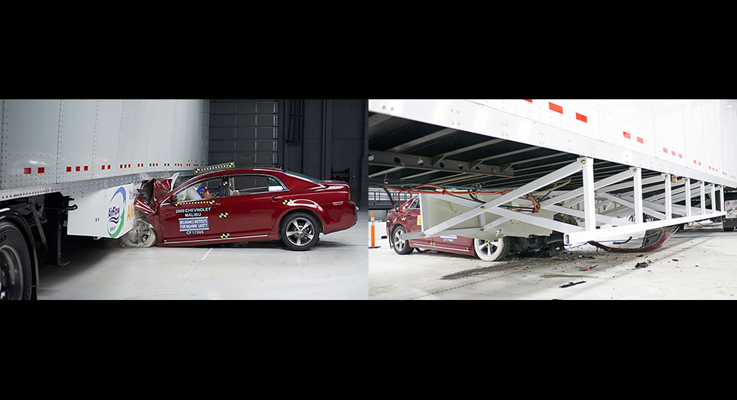 Semitrailer side guard prevents underride in IIHS 40 mph test